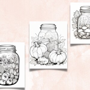 45 Fall Jars Coloring Book, Printable Fall Pumpkin in a Jar Coloring ...