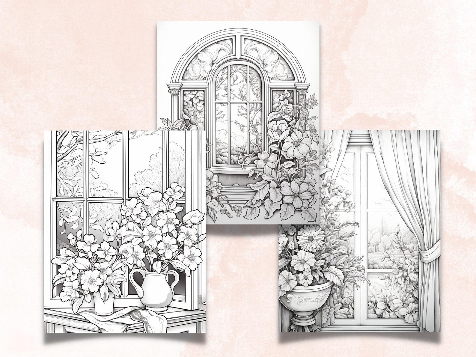 45 Floral Window Coloring Book, Printable Enchanted Fantasy Open ...