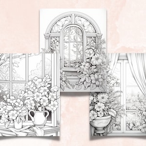 45 Floral Window Coloring Book, Printable Enchanted Fantasy Open ...