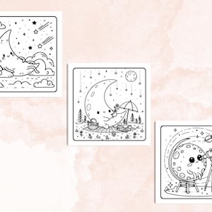 Bold and Easy Coloring Book, Cute Cozy Moon Coloring Pages, Kawaii ...