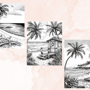 55 Summer Beach Coloring Book, Printable Summer Sea View Coloring Pages ...