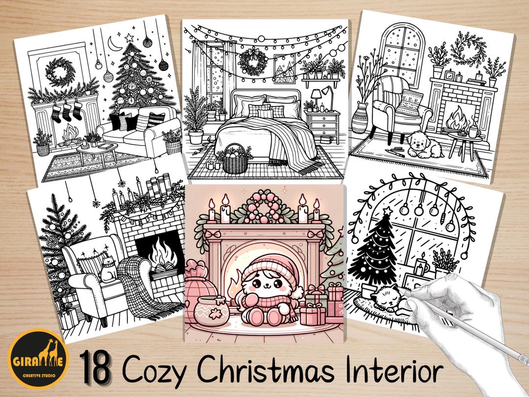 Bold and Easy Coloring Book, Cozy Christmas Interior Coloring Pages ...