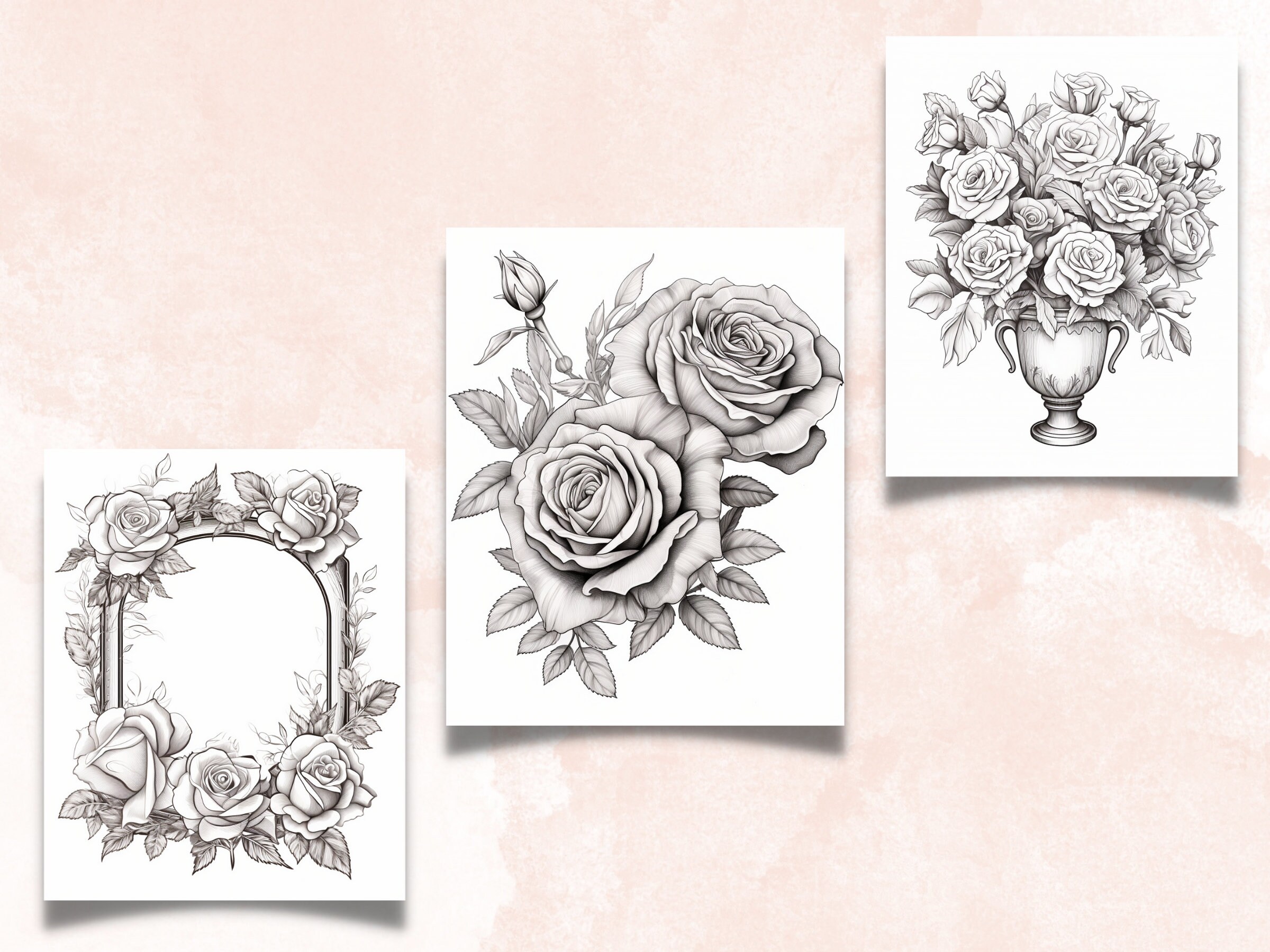 70 Rose Coloring Book, Printable PDF, Botanical Floral Plant Coloring ...