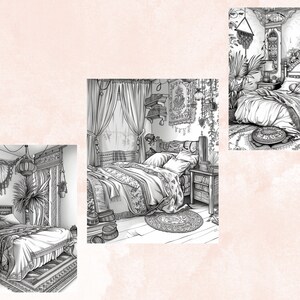 50 Boho Bedroom Coloring Book, Printable Bohemian Interior Design ...