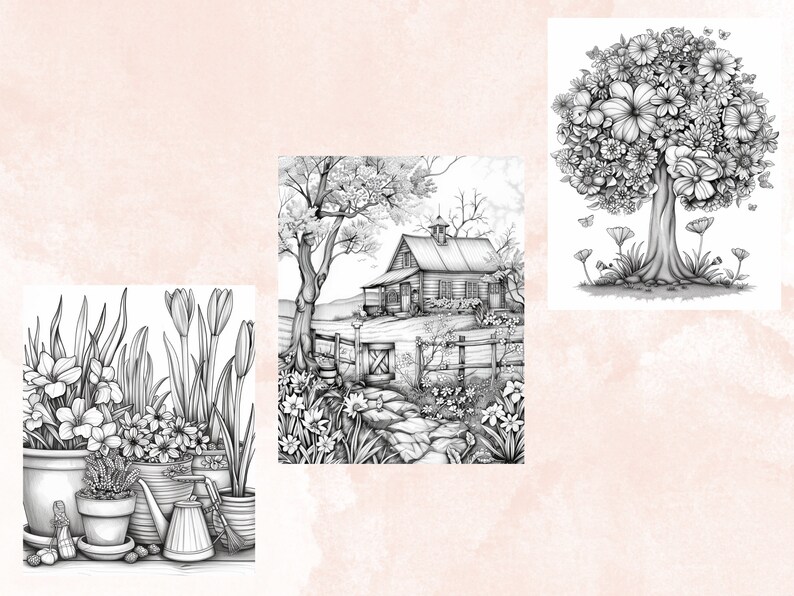 90 Spring Bundle Coloring Book, Printable Botanical Garden Scenes ...
