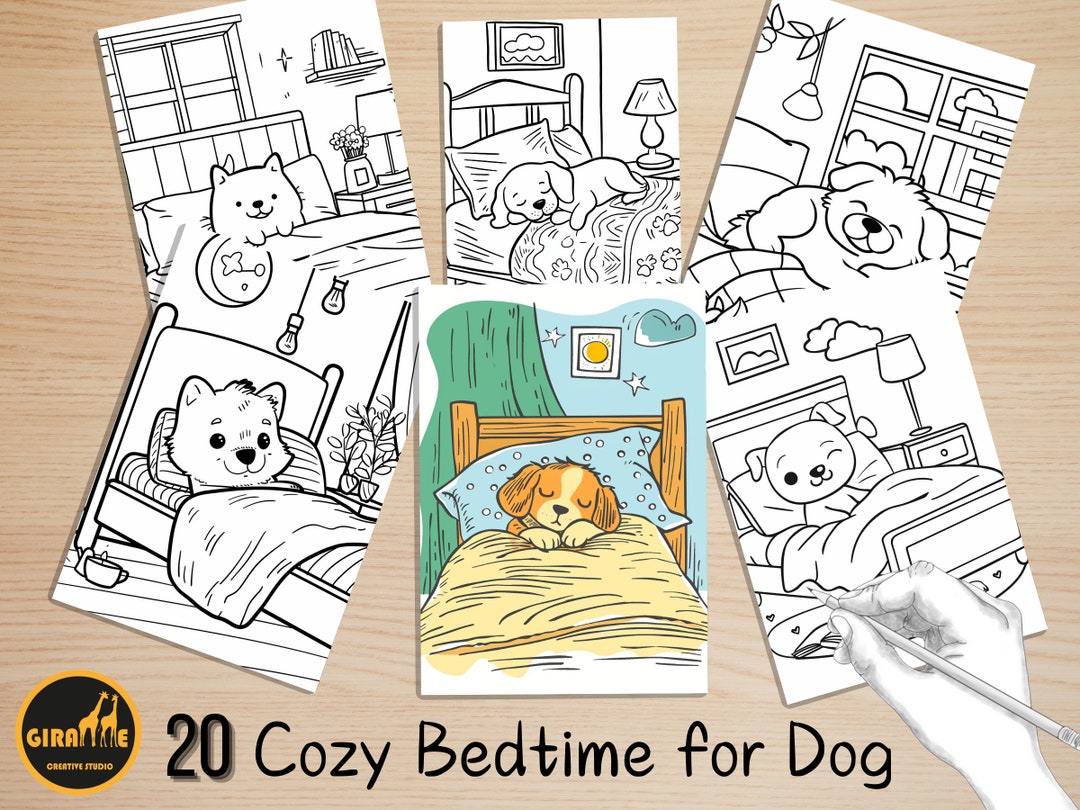 Cute and Cozy Easy Coloring Book, Kawaii Dog Bedtime Scenes Coloring ...