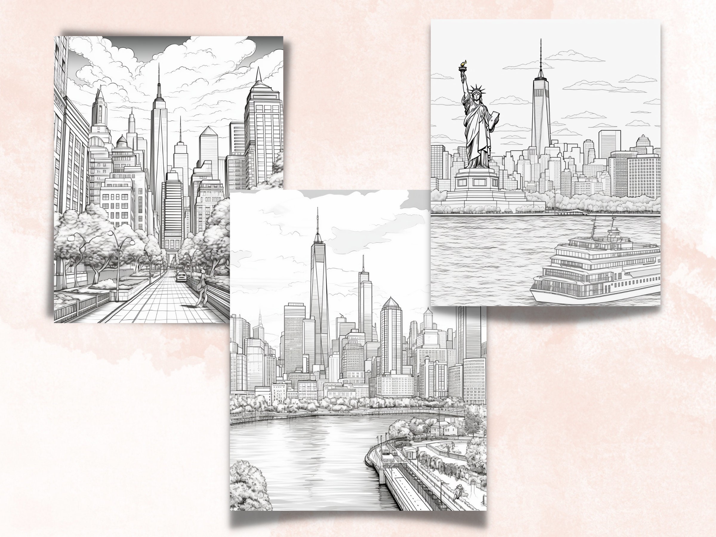 55 New York City Coloring Book, Printable PDF, Cafe Scenes Coloring ...