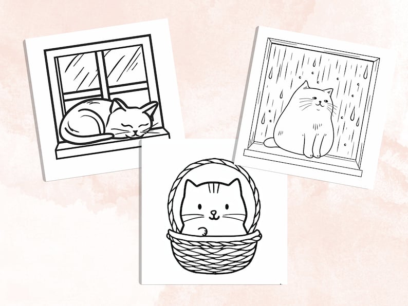 Bold and Easy Coloring Book, Cute Cat Life Coloring Pages, Cozy Animals ...