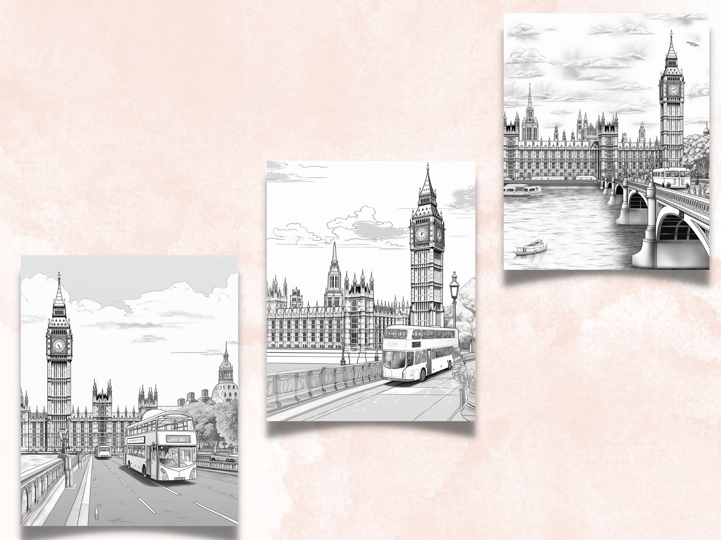 50 London City Coloring Book, Printable PDF, England Cafe Scenes ...