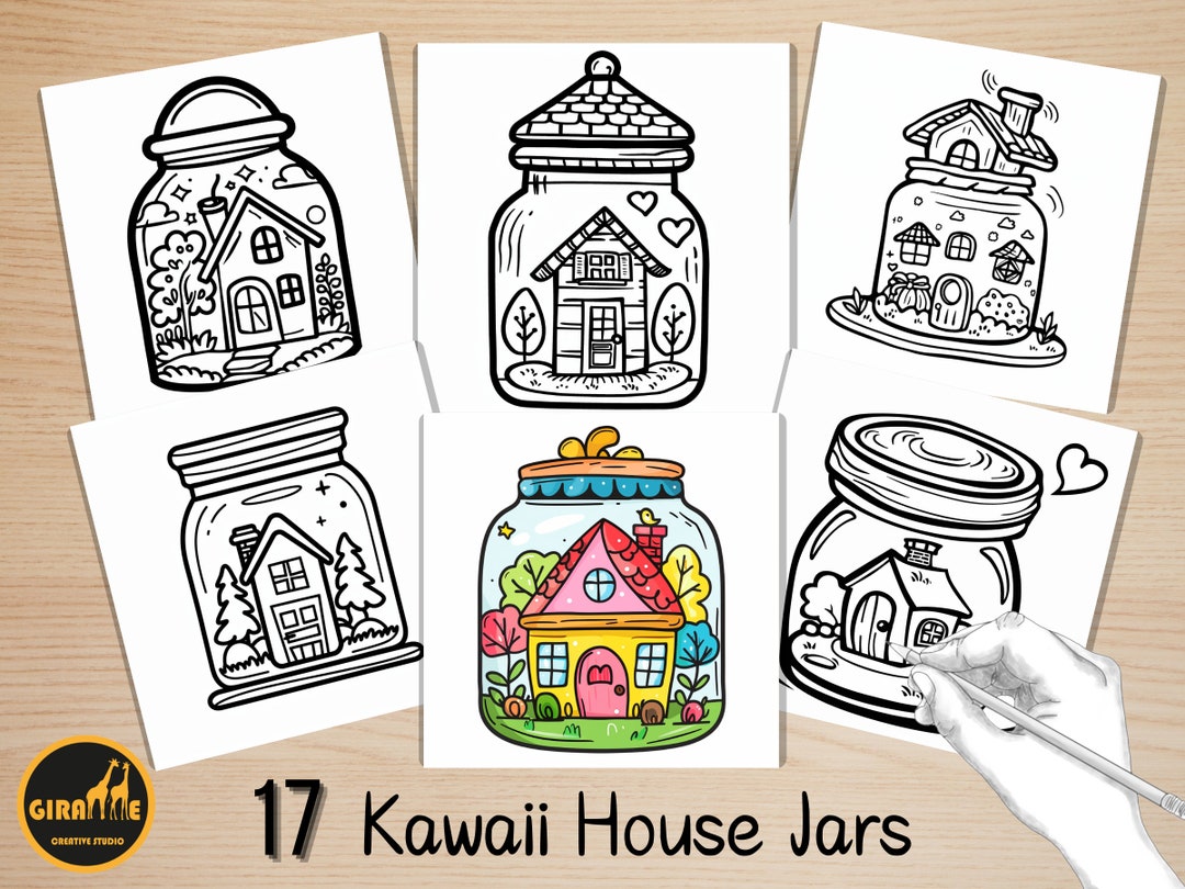 Bold and Easy Coloring Book, Cute Kawaii House Jar Coloring Pages ...