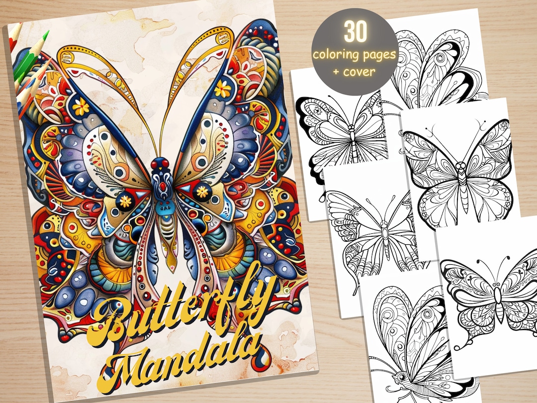 30 Butterfly Mandala Coloring Book, Printable Stress Relief Patterns ...