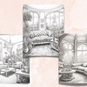 24 Cozy Room Interior Design Coloring Book, Printable PDF, Boho ...