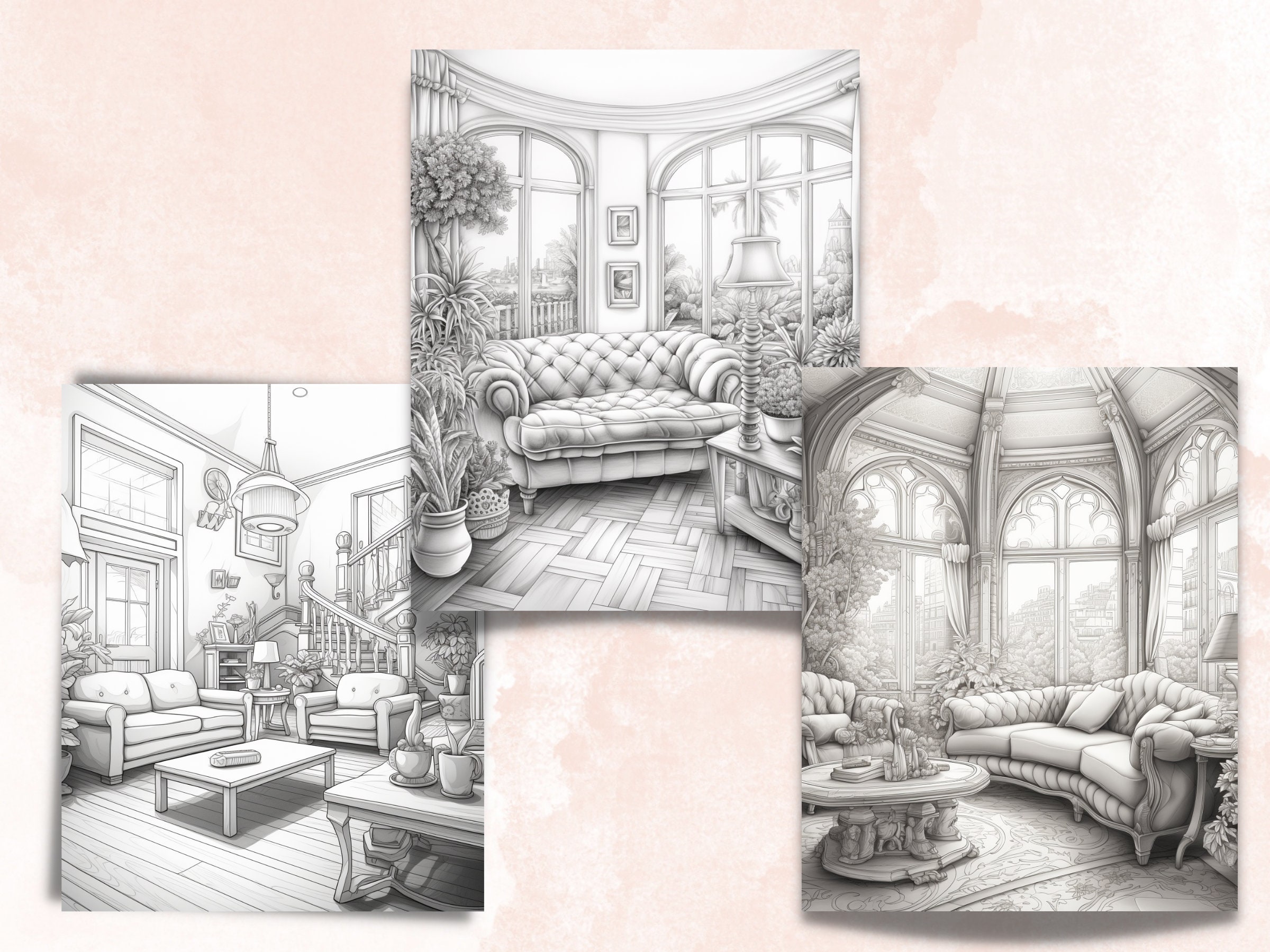 24 Cozy Room Interior Design Coloring Book, Printable PDF, Boho ...