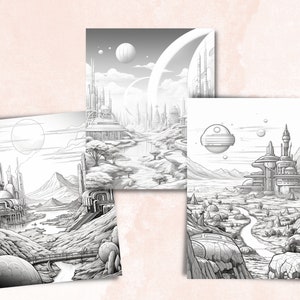 28 Futuristic City Scenes Coloring Book, Printable PDF, Fantasy ...