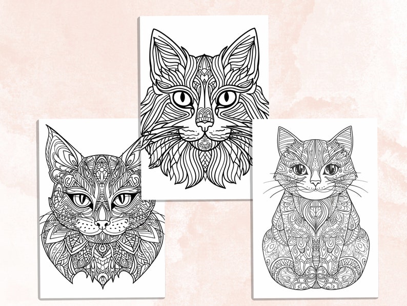 40 Cat Mandala Coloring Book, Printable Stress Relief Patterns Coloring ...