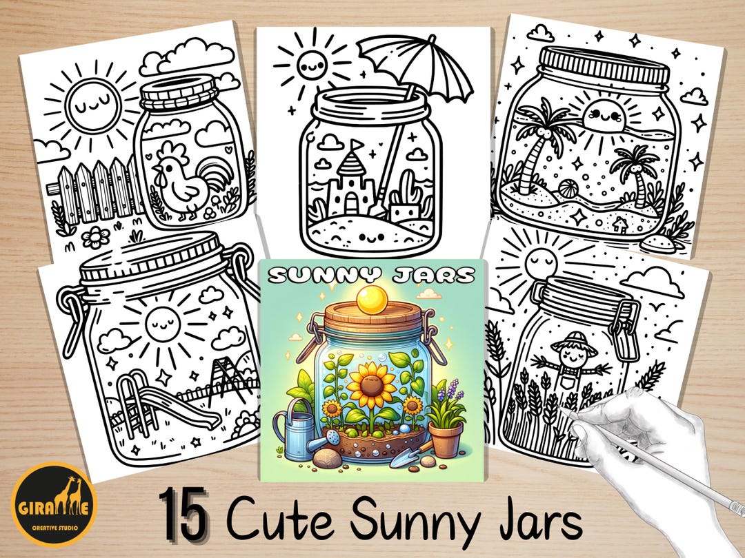 Bold and Easy Coloring Book, Cute Kawaii Sunny Jar Coloring Pages ...