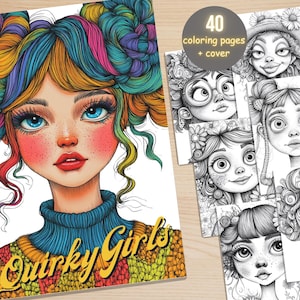 40 Quirky Girk Coloring Book, Printable Whimsical Quirky Girl Coloring ...