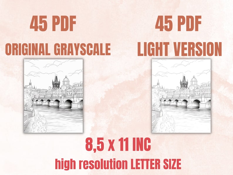 45 Prague City Coloring Book, Printable PDF, Czechia Cafe Scenes ...