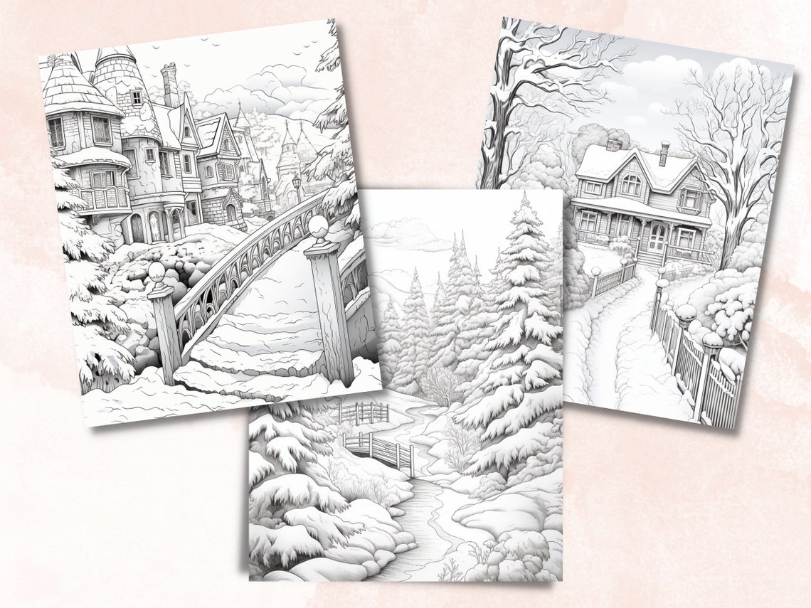75 Winter Wonderland Coloring Book, Printable Winter Landscape Coloring ...
