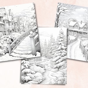 75 Winter Wonderland Coloring Book, Printable Winter Landscape Coloring ...