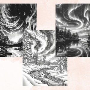 40 Enchanted Aurora Borealis Coloring Book, Printable Northern Lights ...