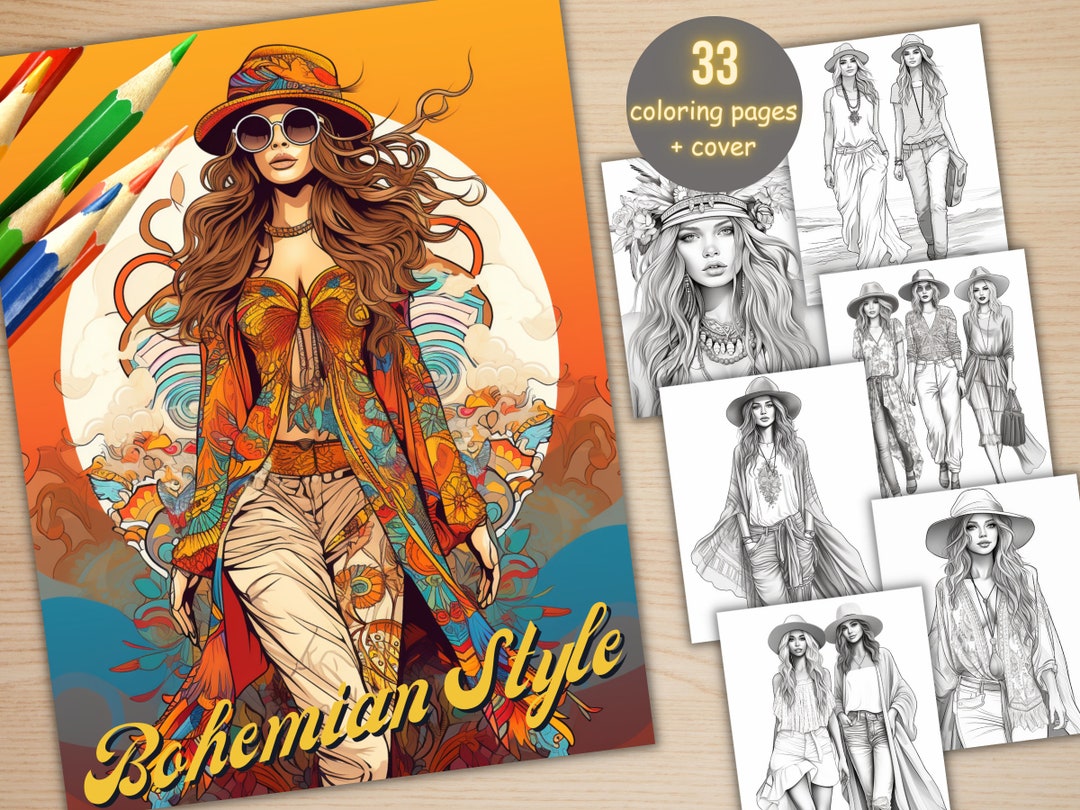 33 Bohemian Style Girls Coloring Book, Printable PDF, Boho Rustic ...
