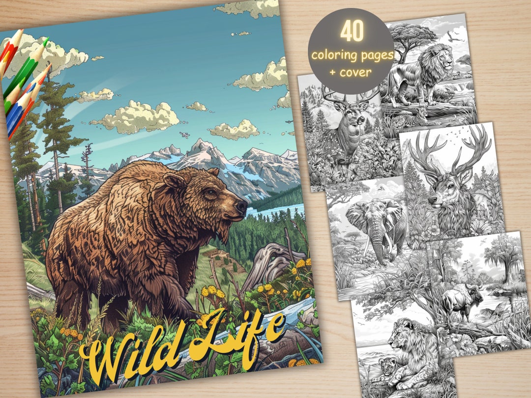 40 Wild Life Scenes Coloring Book, Printable African Jungle Animals ...
