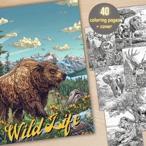 40 Wild Life Scenes Coloring Book, Printable African Jungle Animals ...