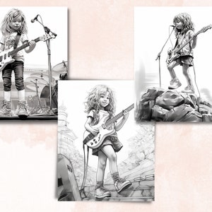 28 Rockstar Girl Coloring Book, Printable PDF, Little Cute Punk Style ...