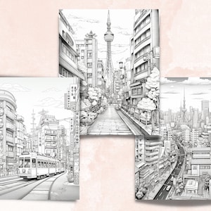 50 Tokyo City Coloring Book, Printable PDF, Japan Cafe Scenes Coloring ...