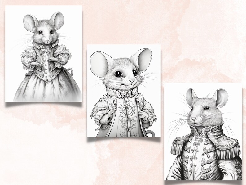 24 Fairytale Mice Coloring Book, Printable Cute Mouse Coloring Pages ...