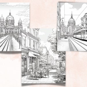 50 Berlin City Coloring Book, Printable PDF, Germany Cafe Scenes ...
