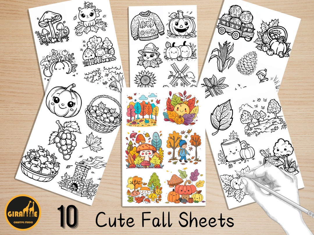 Bold and Easy Coloring Book, Kawaii Autumn Woodland Sheets Coloring ...