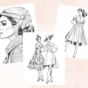 60's Fashion Style Coloring Book, Printable PDF, Vintage Fashion Women ...