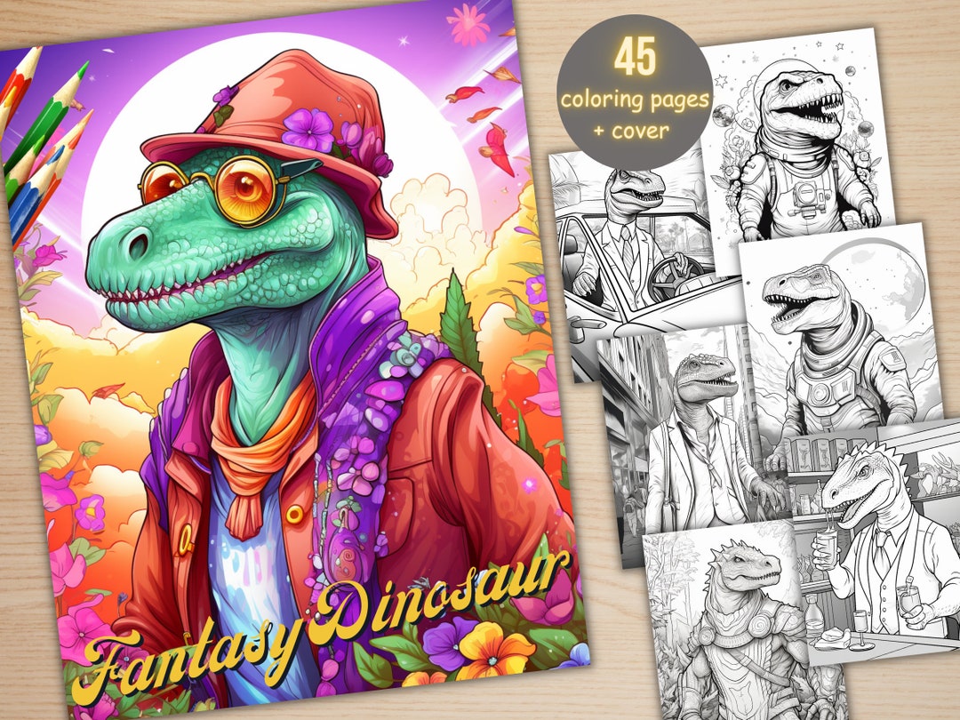 45 Fantasy Dinosaur Coloring Book, Printable Secret Life of Dino ...