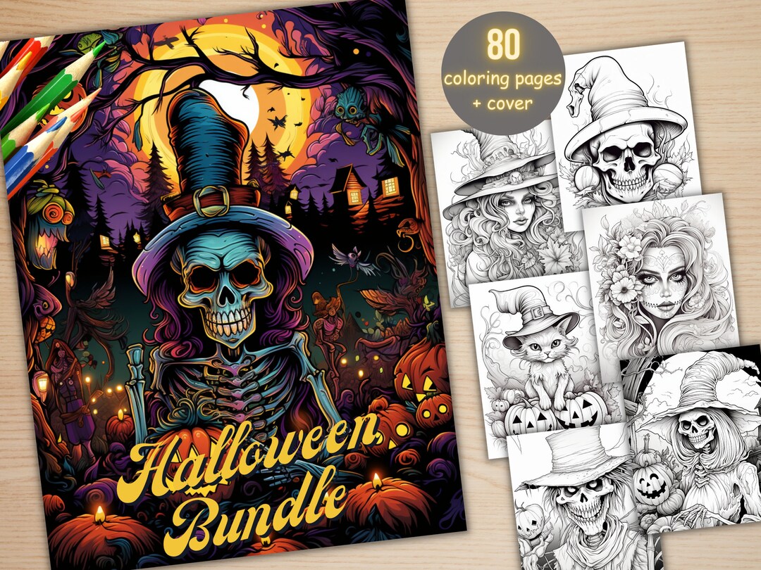 80 Halloween Big Bundle Coloring Book, Printable Gothic Creepy Pumpkin ...