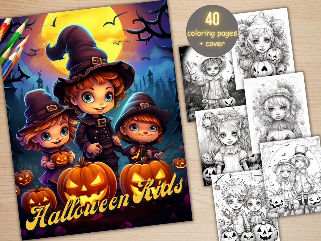 40 Cute Halloween Kids Coloring Book, Printable Cute Creepy Sweeties ...