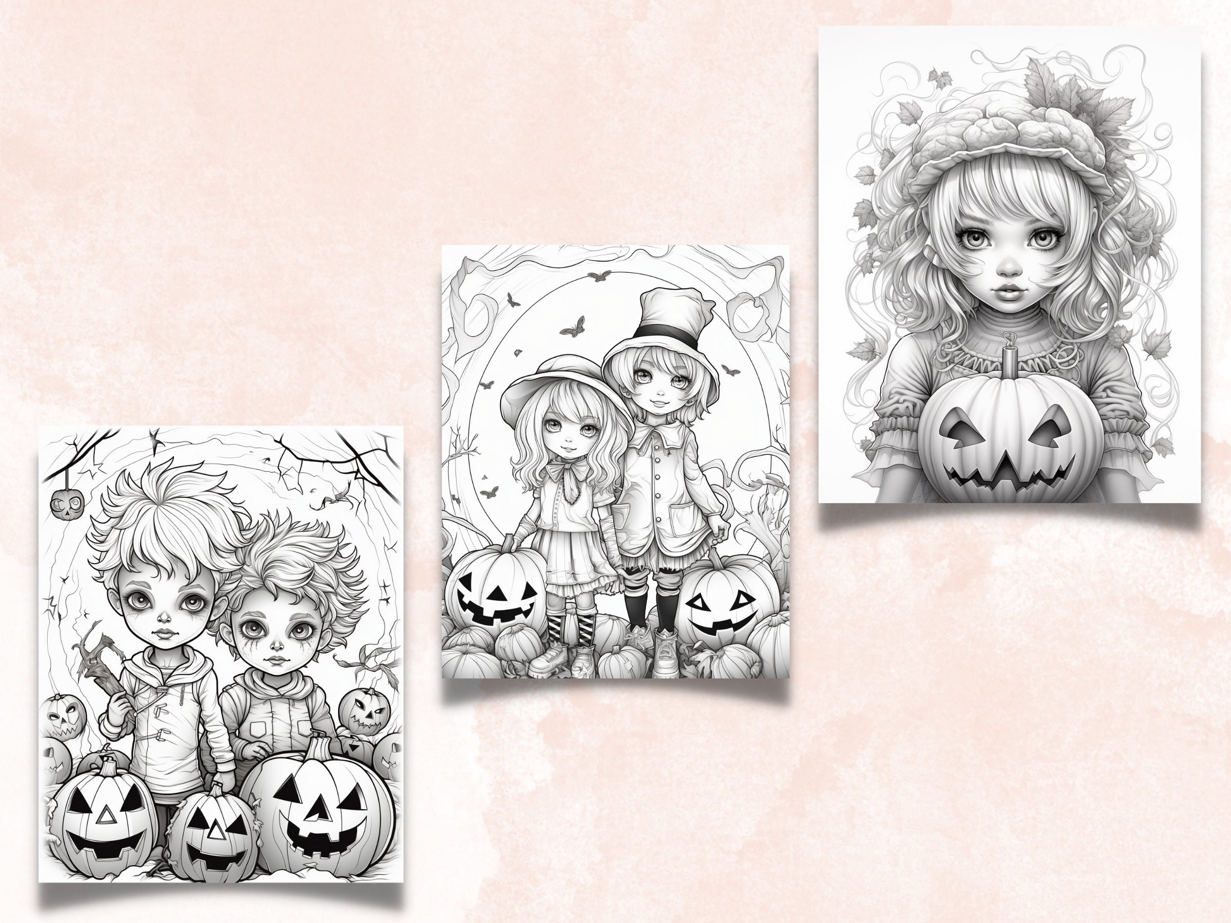 40 Cute Halloween Kids Coloring Book, Printable Cute Creepy Sweeties ...
