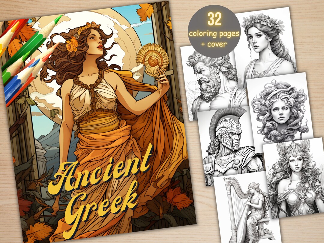 32 Ancient Greek Mythology Design Coloring Book, Printable PDF, Gods ...