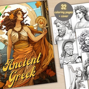 32 Ancient Greek Mythology Design Coloring Book, Printable PDF, Gods ...