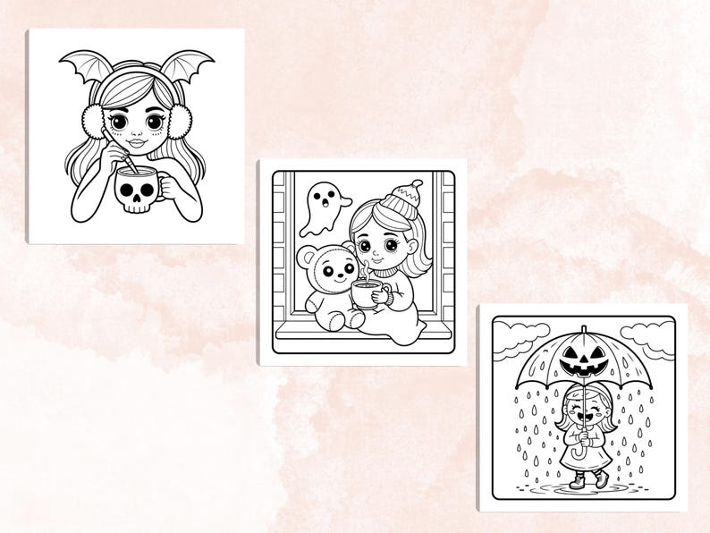 Spooky Girl Coloring Pages, Bold and Easy Coloring Book, Cute Creepy ...