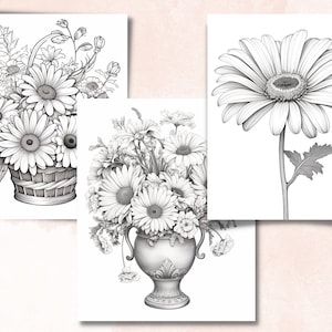 55 Daisy Flowers Coloring Book, Printable PDF, Botanical Floral Plant ...