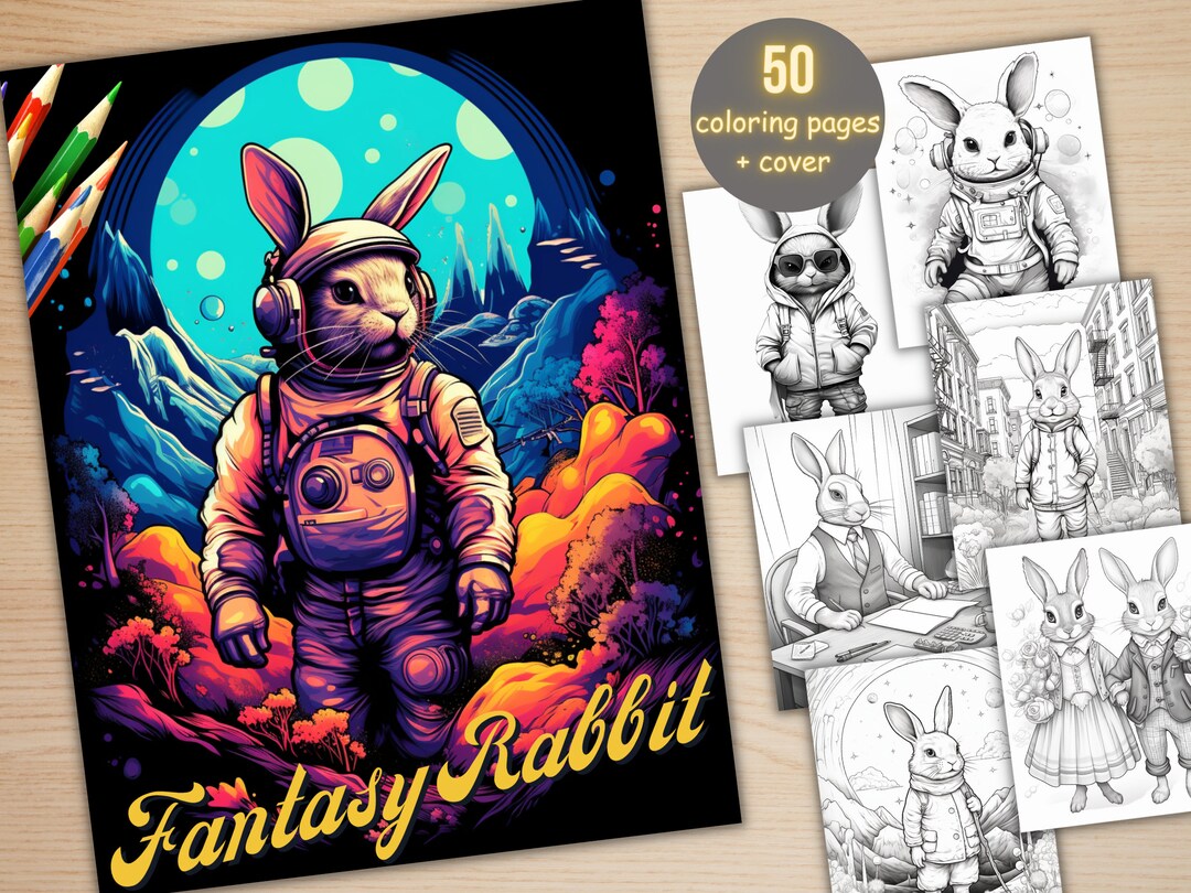 50 Fantasy Rabbit Coloring Book, Printable Secret Life of Bunnies ...