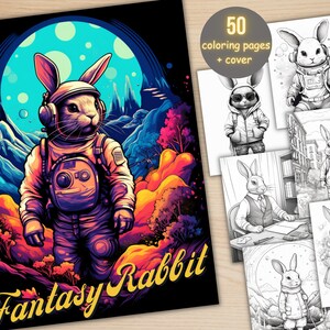 50 Fantasy Rabbit Coloring Book, Printable Secret Life of Bunnies ...