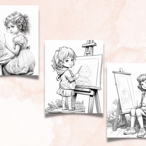 25 Artist Girl Coloring Book, Printable PDF, Pretty Little Cute Painter ...