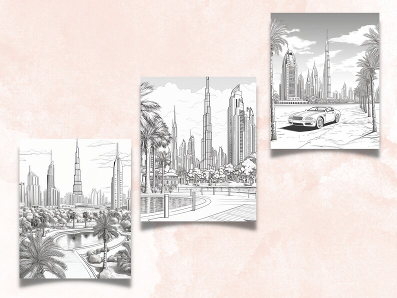 50 Dubai City Coloring Book, Printable PDF, Arabian Cafe Scenes ...