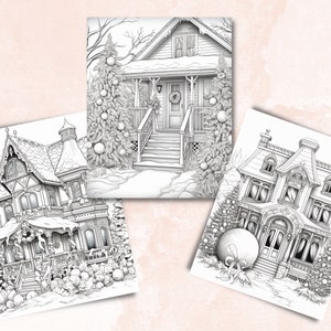 30 Christmas Houses Coloring Book, Printable Fantasy Xmas Cottage ...