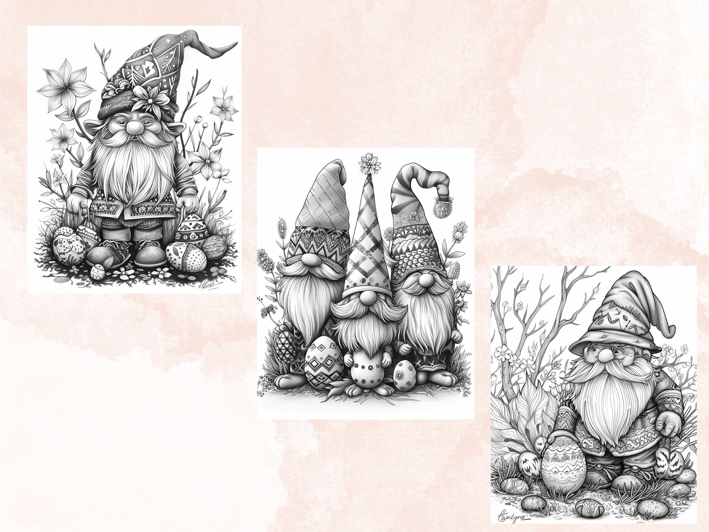 40 Easter Gnome Coloring Book, Printable Easter Garden Gnomes Coloring ...