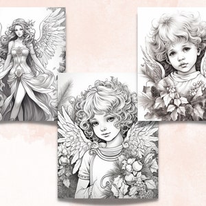 45 Christmas Angel Coloring Book, Printable Xmas Noel Little Angels ...