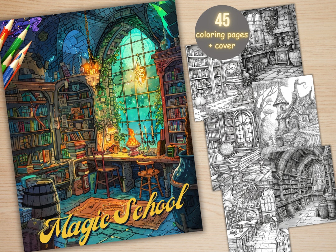 45 Magic School Scenes Coloring Book, Printable Haunted Mansion ...
